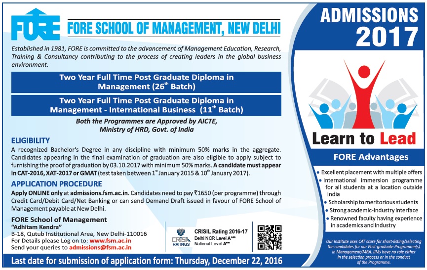 Admissions Alert - FORE School - InsideIIM